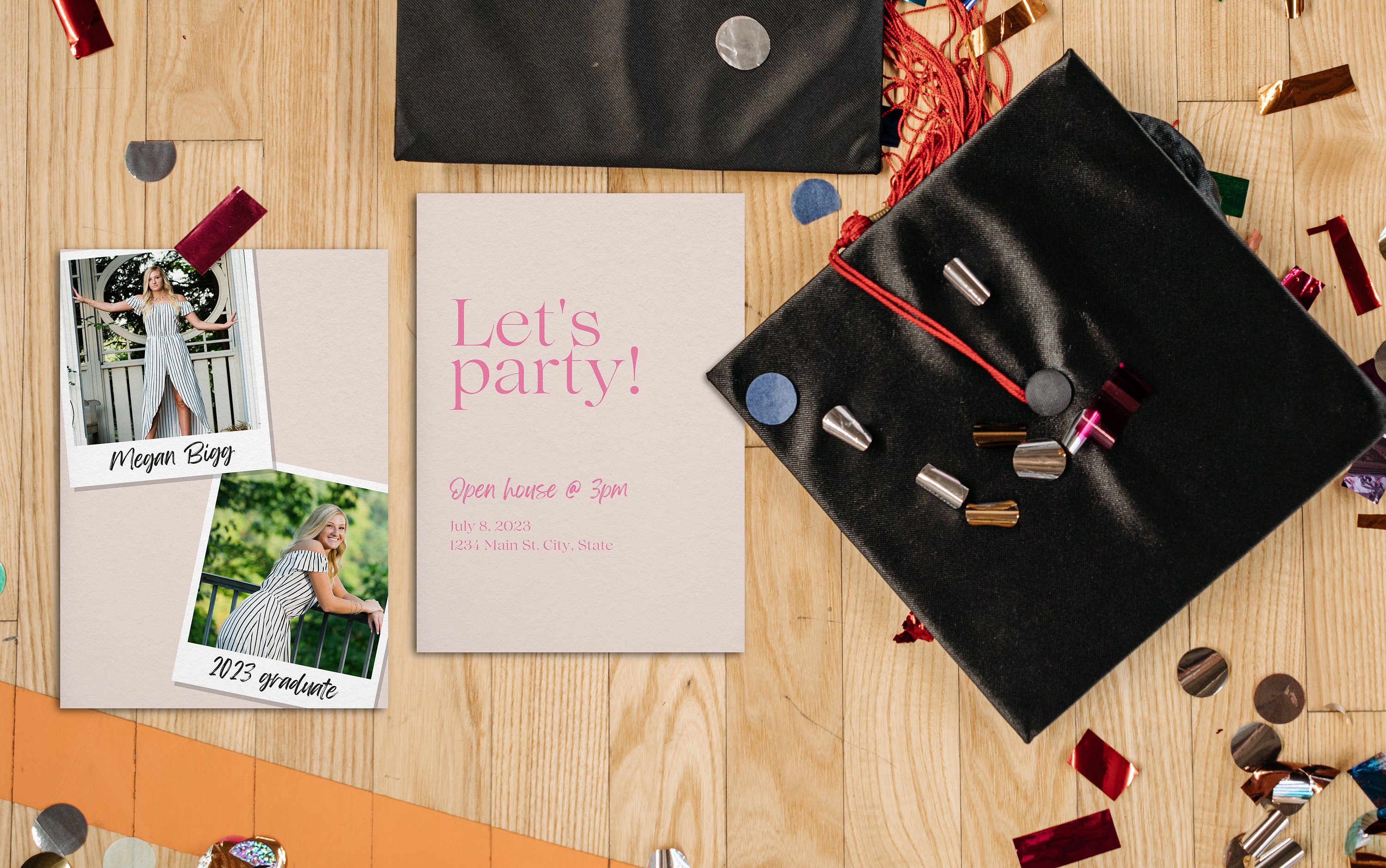 Pink Grad Invite | Polaroid Canva Graduation Template | Customizable ...