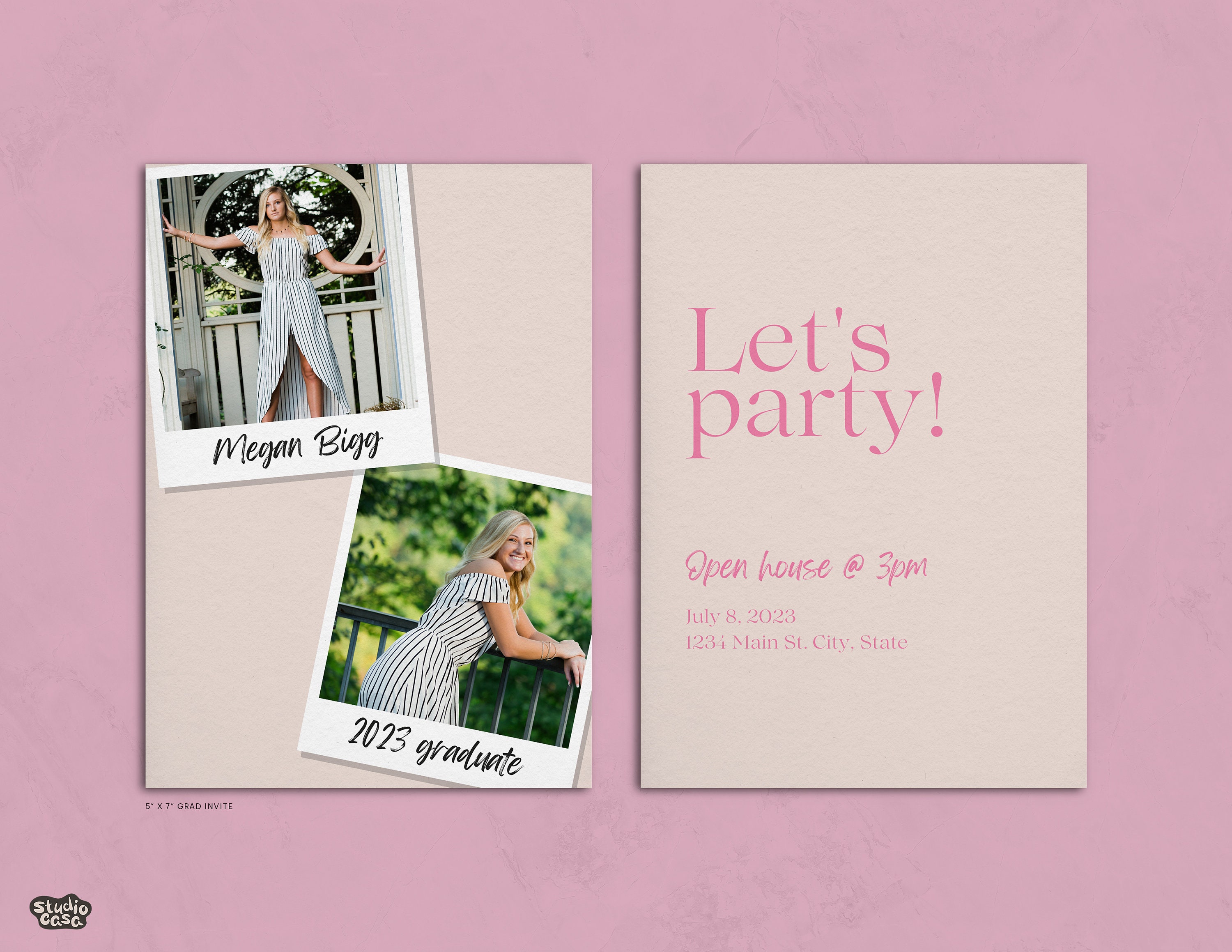 Pink Grad Invite Polaroid Canva Graduation Template Customizable ...