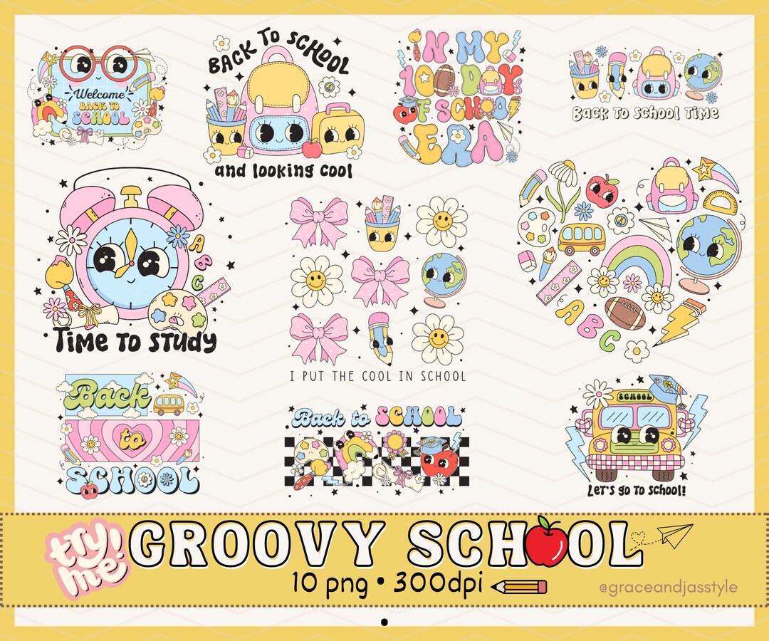 Back to School Bundle, Retro School Png, Preschool School Png, Retro ...
