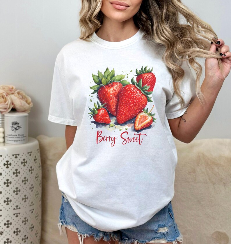 Strawberry Shirt for Women, Comfort Colors Tee , Cottagecore Tshirt, Berry Sweet Strawberries T ...