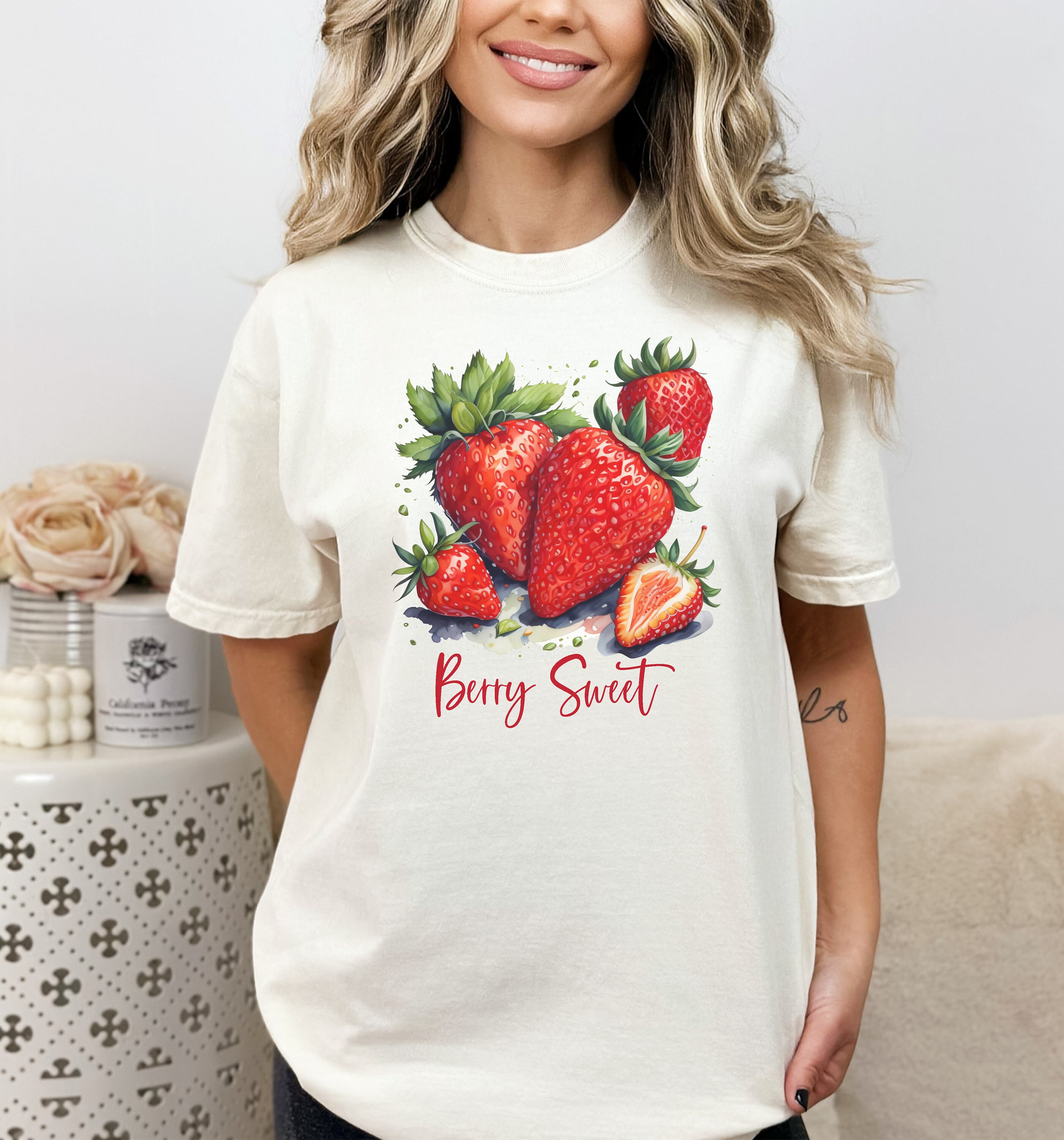 Strawberry Shirt for Women, Comfort Colors Tee , Cottagecore Tshirt, Berry Sweet Strawberries T ...