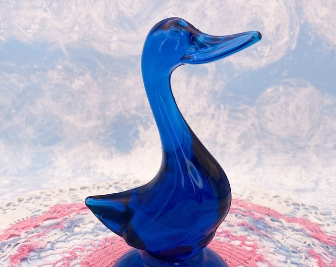 Viking Glass Cobalt Blue Duck Goose Figurine Vintage 1960s - Etsy