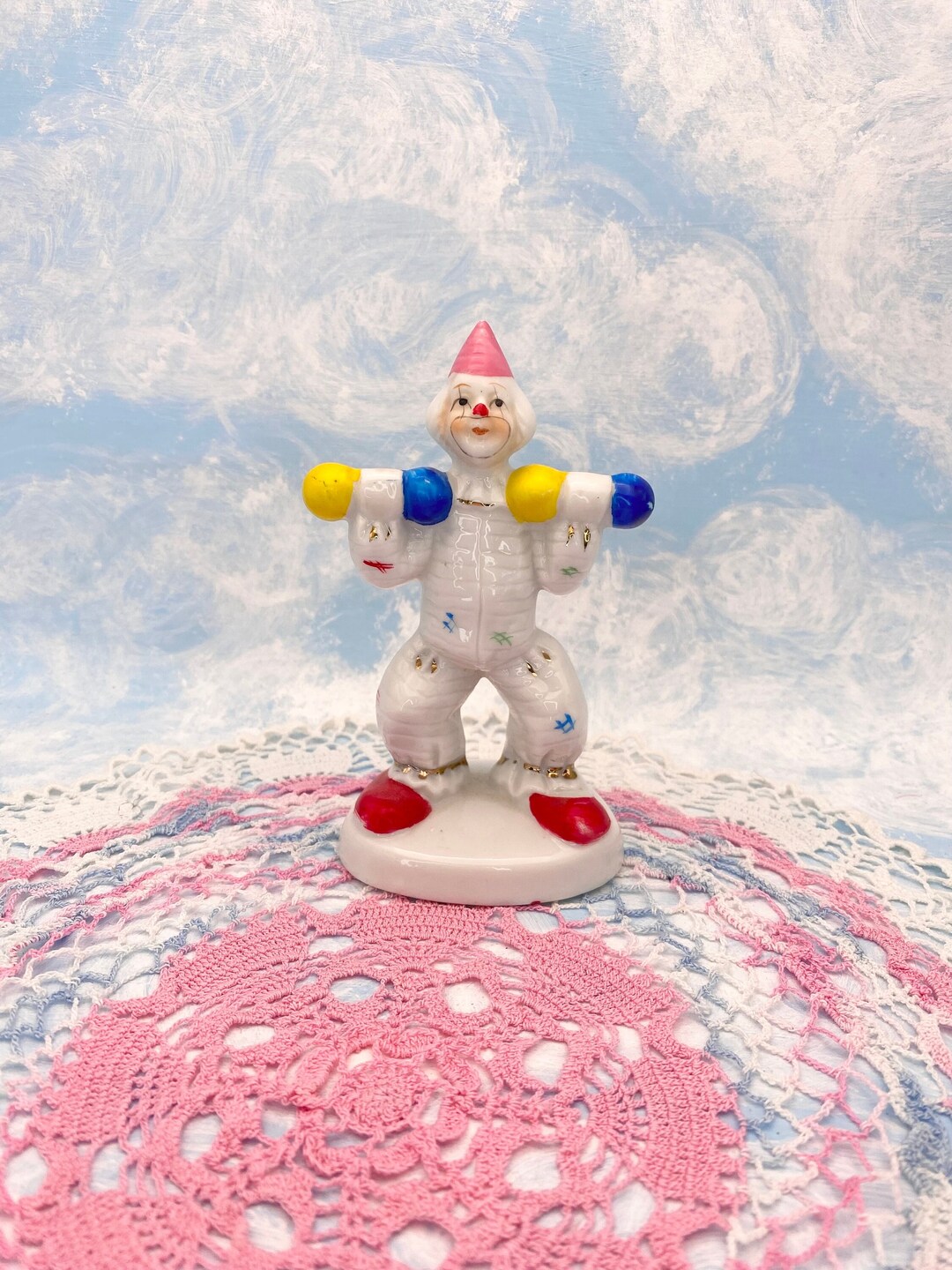 Vintage Ceramic Weightlifter Clown Figurine - Etsy