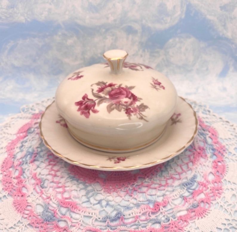 Vintage Floral Rose & Gold Round Butter Dish by Mosa Maastricht - Etsy