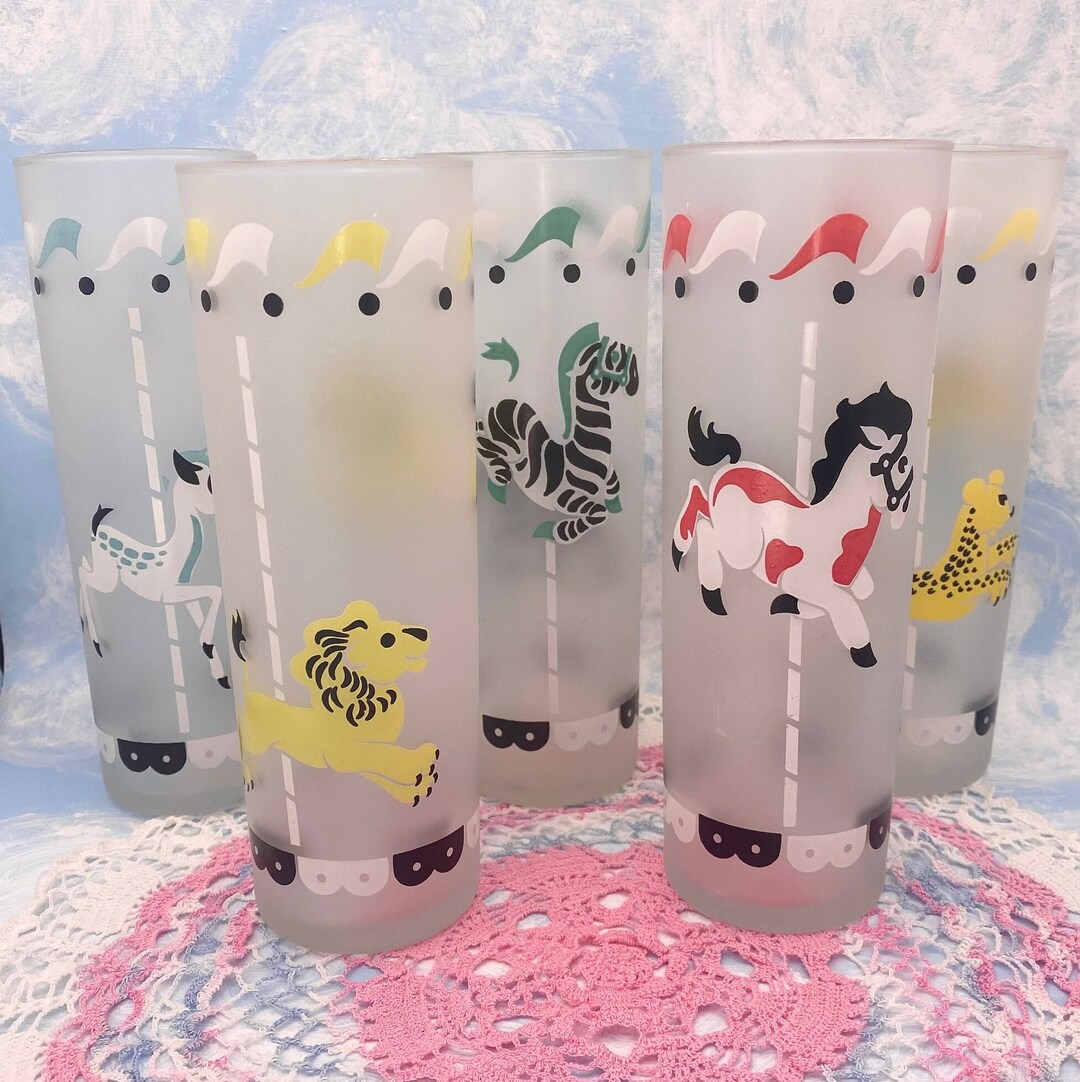 Libbey Vintage Frosted Carousel Animal Glasses Set of 5 - Etsy
