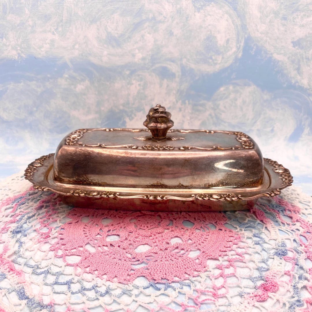 Rose Pattern Silver Plate Butter Dish With Glass Insert F. B. Rogers ...