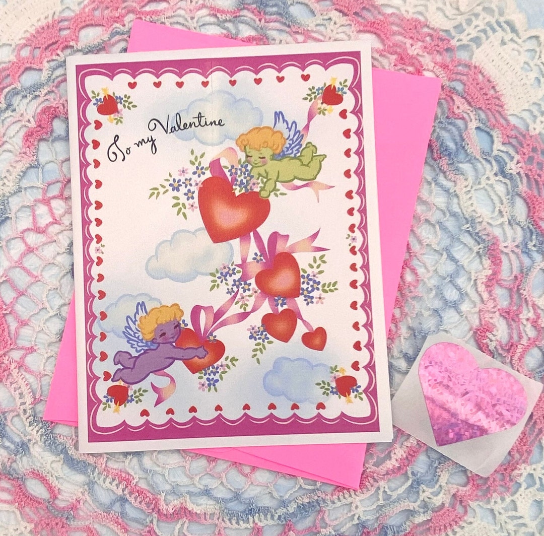 Heaven Sent Pastel Cherubs Pearlescent Valentine Card With Pink ...