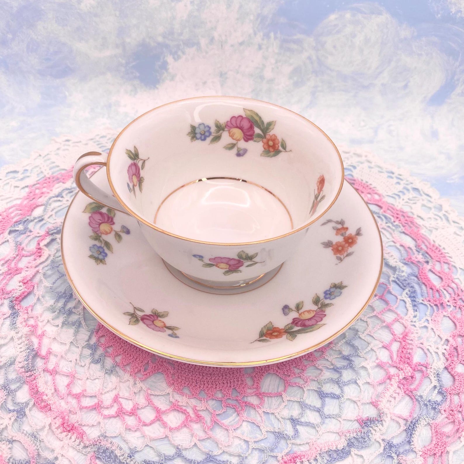Noritake Rainbow Floral Teacup and Saucer Set Made in Occupied Japan - Etsy