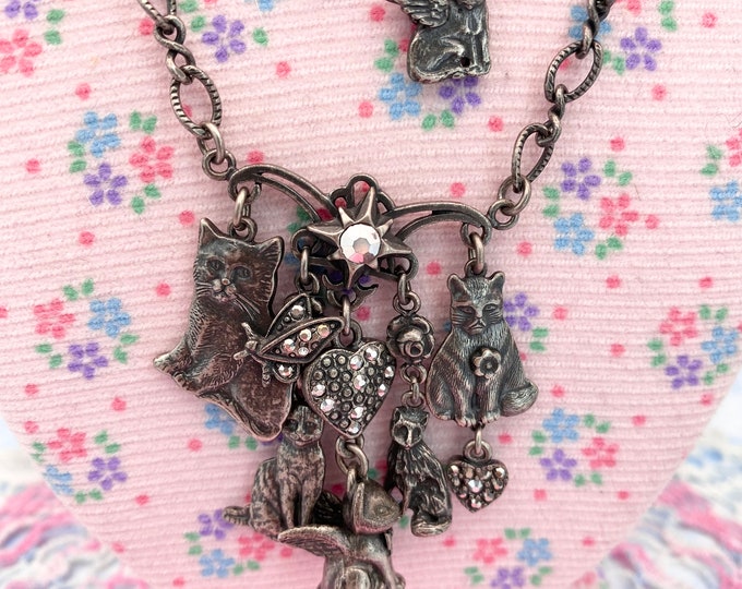 Kirk’s Folly Silver AB Crystal Convertible Cat Lady Charm Necklace ...