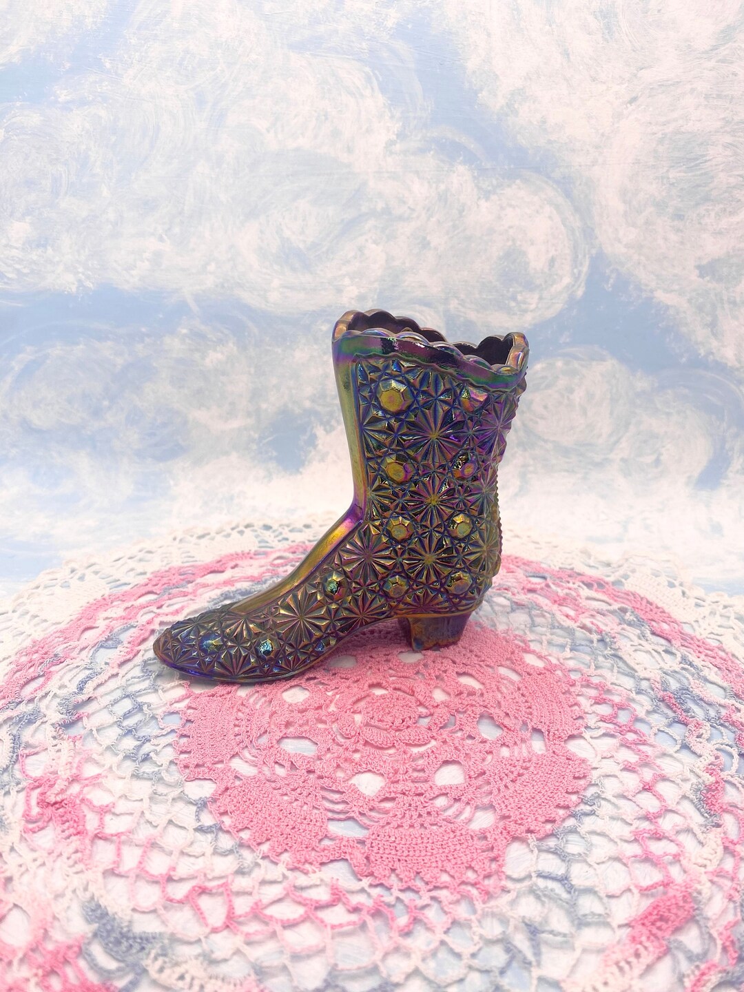 Fenton Amethyst Carnival Glass Boot Daisy & Buttons Pattern Vintage - Etsy