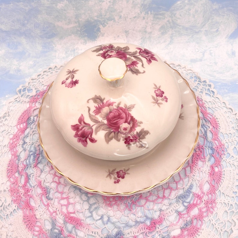 Vintage Floral Rose & Gold Round Butter Dish by Mosa Maastricht - Etsy