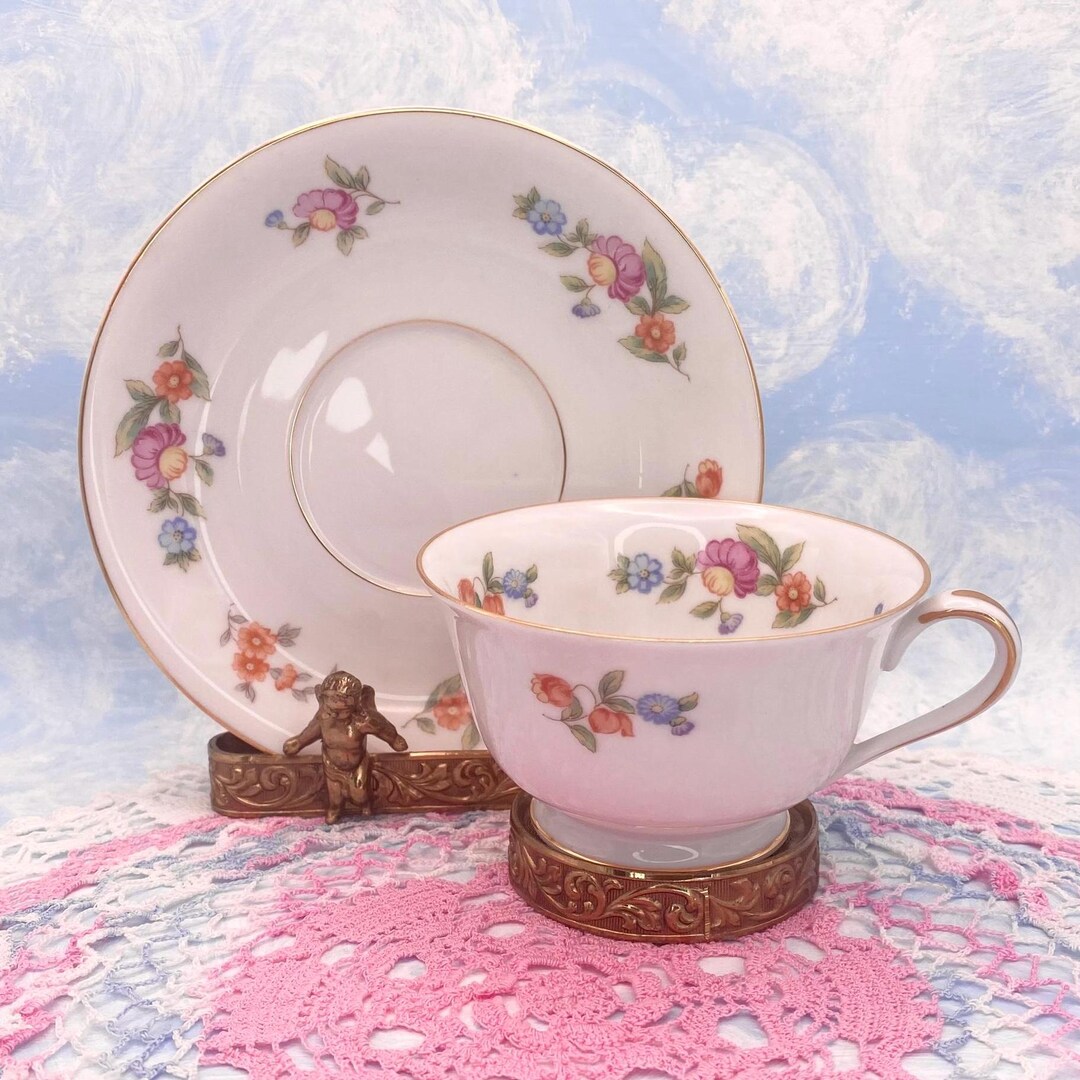 Noritake Rainbow Floral Teacup and Saucer Set Made in Occupied Japan - Etsy