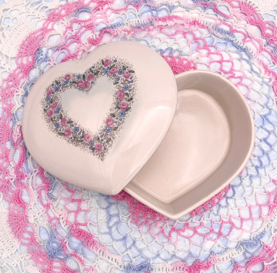 Otagiri Japan Floral Ceramic Heart Trinket Box Signed and Gilded ...
