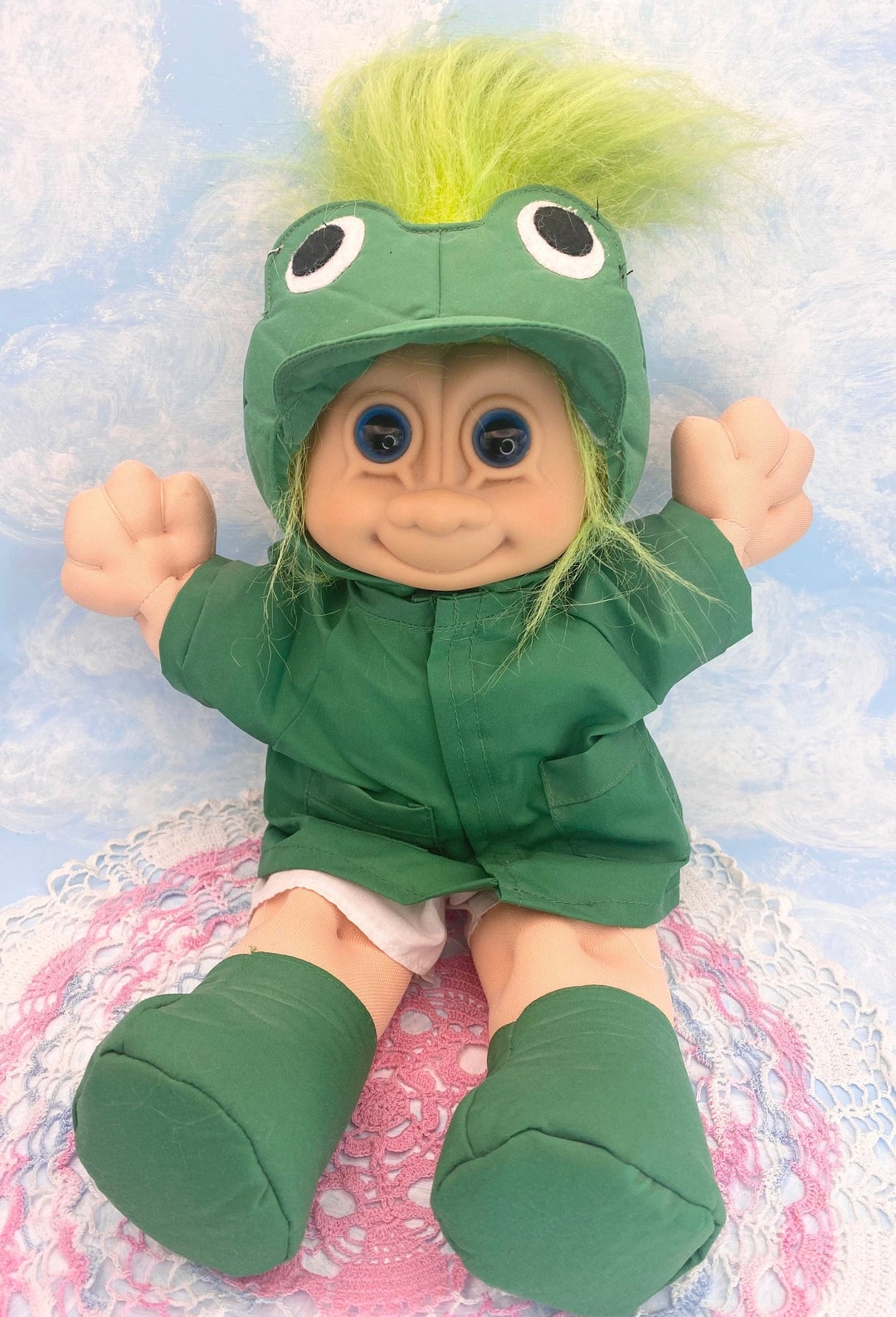 Vintage Russ Plush Troll Kidz Green Frog 12" - Etsy