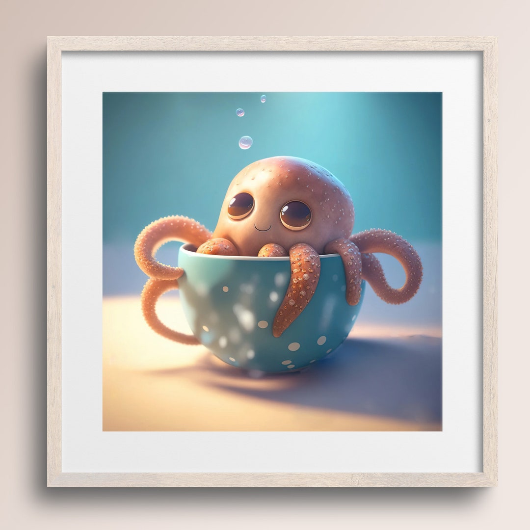 Adorable Octopus in a Coffee Mug • Octopus Art Print • Bubbles ...