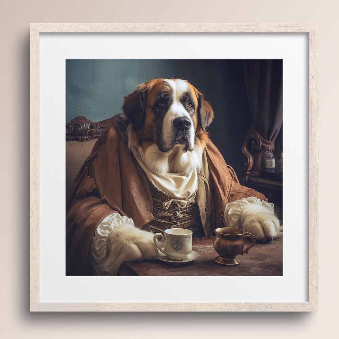 Victorian Saint Bernard With Coffee Cup • Dog Art Print • Lord Byron ...