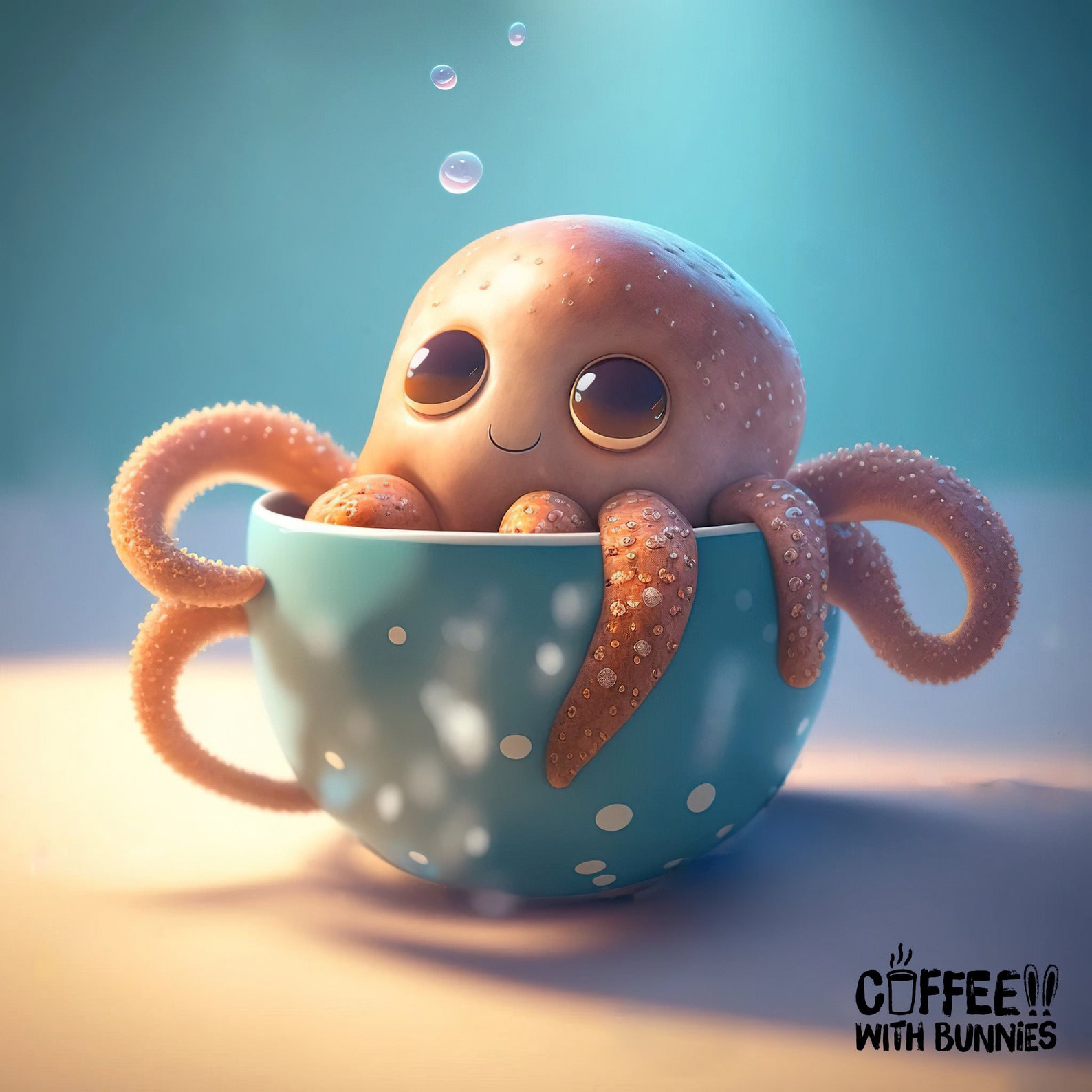 Adorable Octopus in a Coffee Mug Octopus Art Print Bubbles Nursery Wall ...