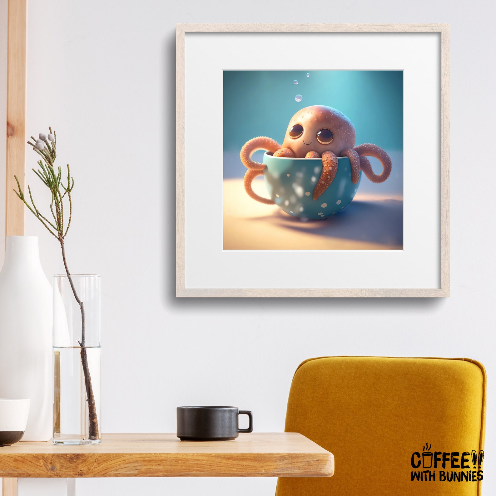 Adorable Octopus in a Coffee Mug Octopus Art Print Bubbles Nursery Wall ...