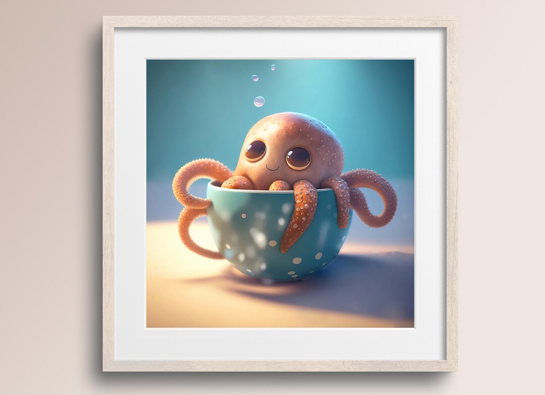 Adorable Octopus in a Coffee Mug Octopus Art Print Bubbles - Etsy