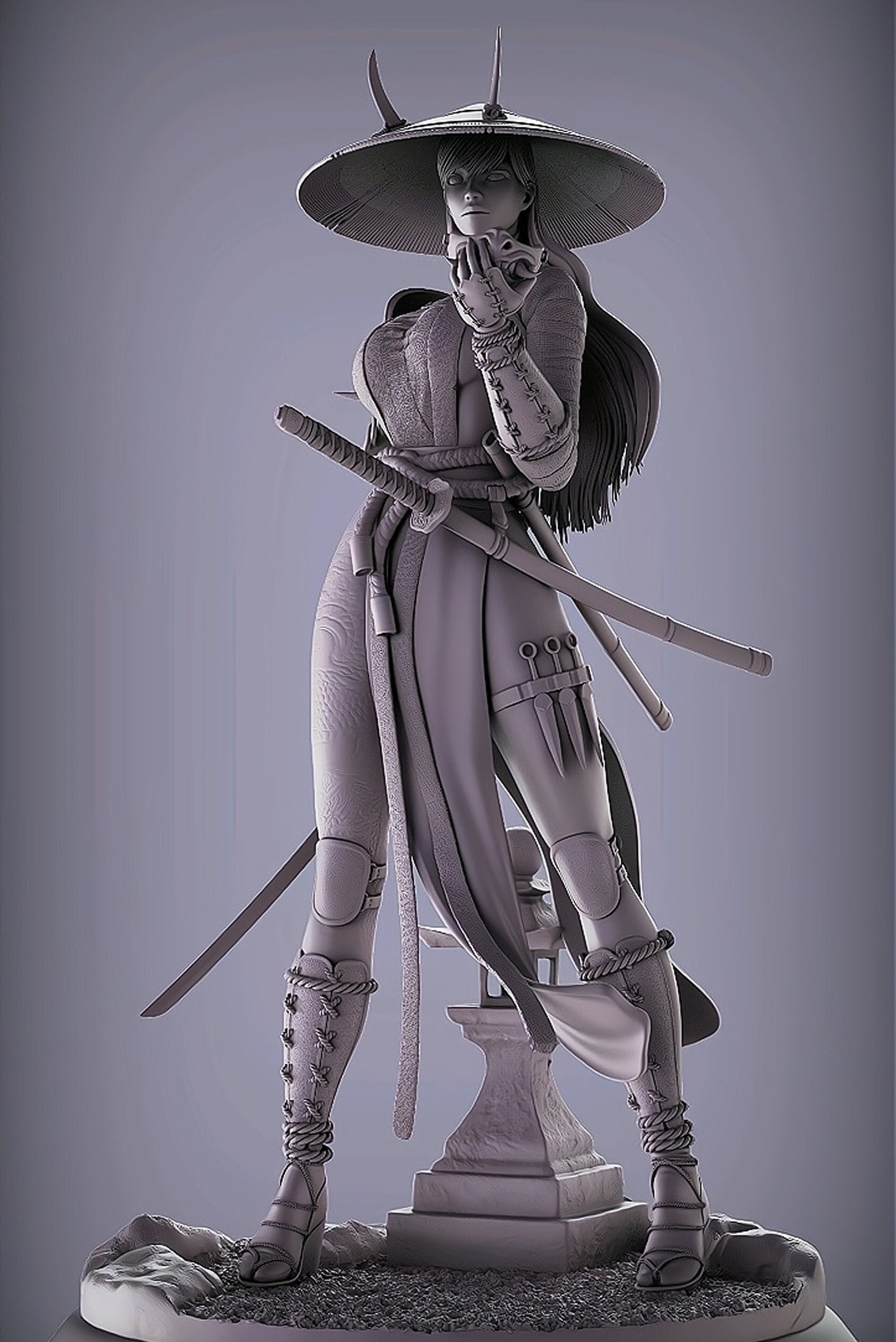 Anime STL File 3D Print Samurai Woman - Etsy