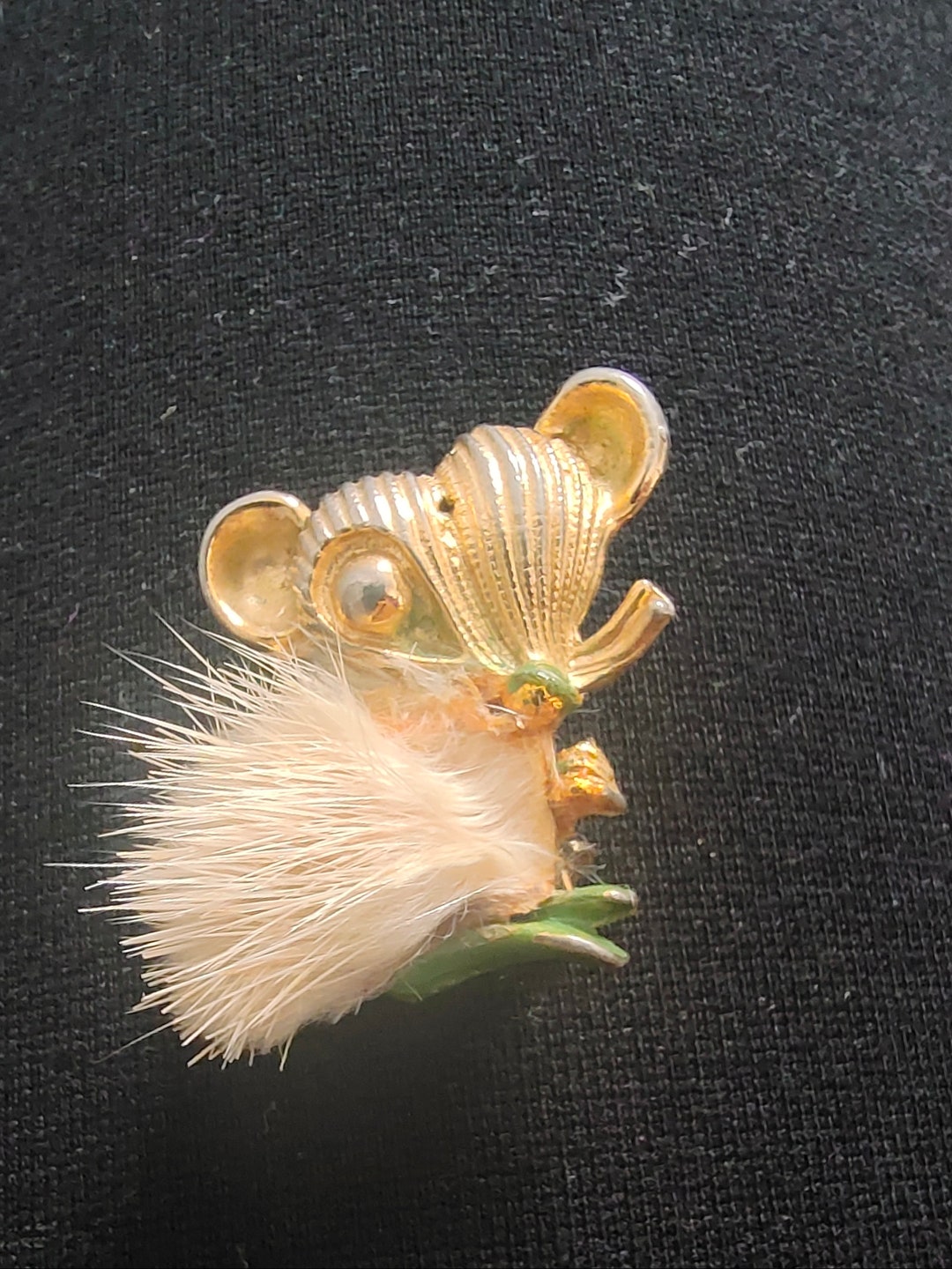 Vintage Mouse Brooch Gold Plated With Fur - Etsy