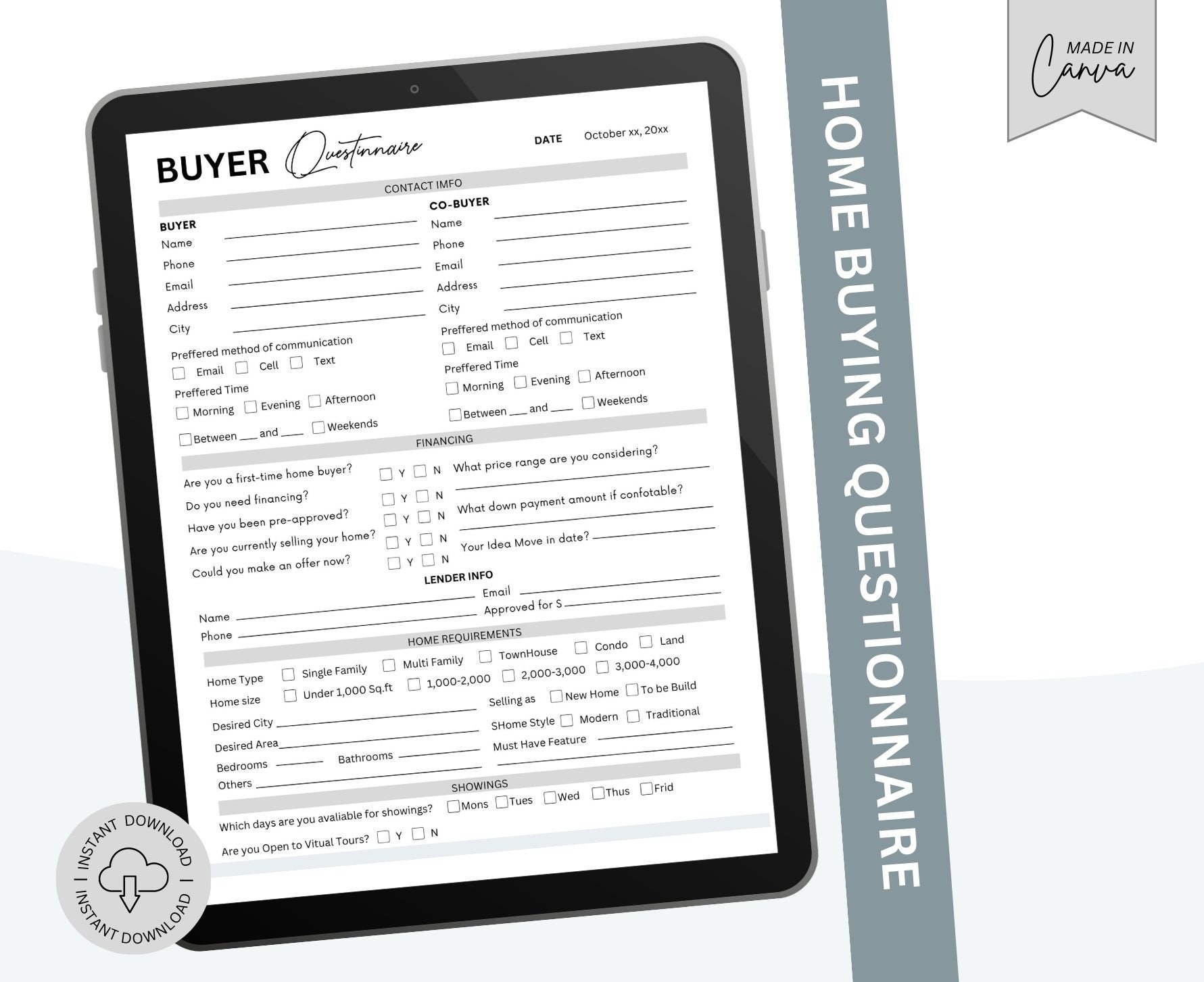 Real Estate Buyer Questionnaire New Client Information for House ...