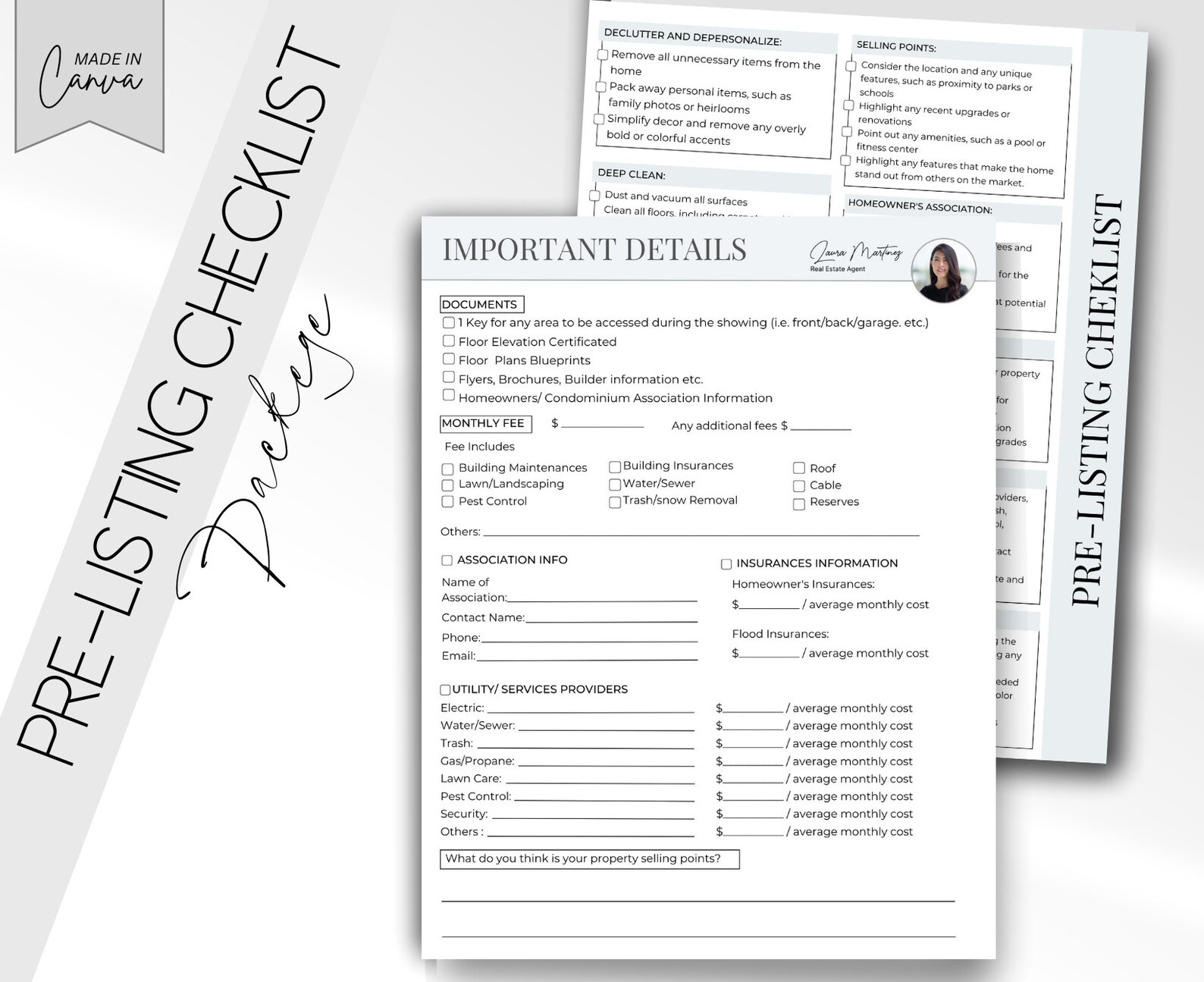 Pre-listing Checklist Package for Real Estate Agents Edit in Canva ...