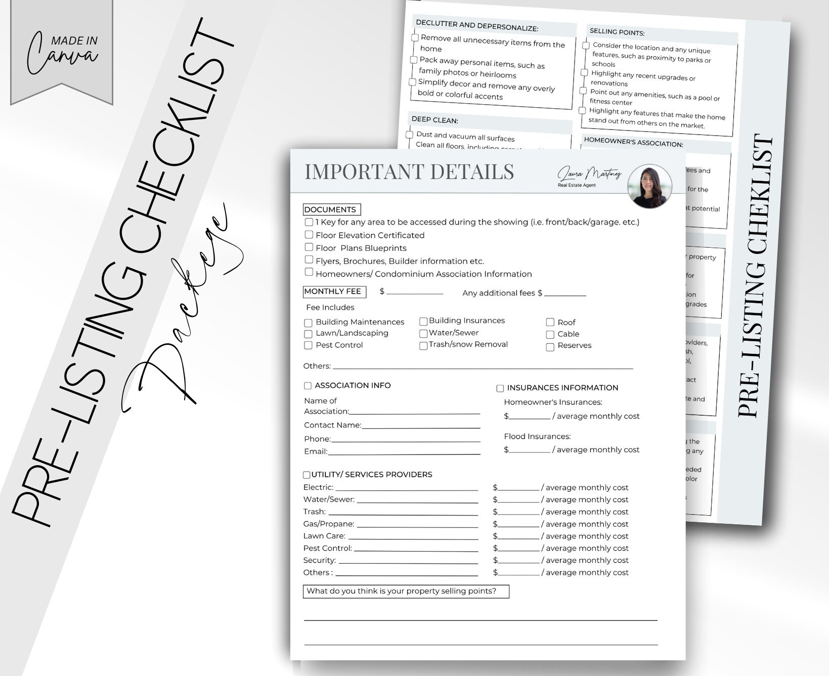 Pre-listing Checklist Package for Real Estate Agents Edit in Canva ...