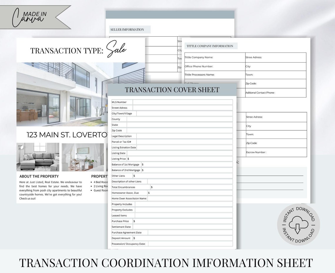Real Estate Transaction Cover Sheet Transaction Coordinator Information ...