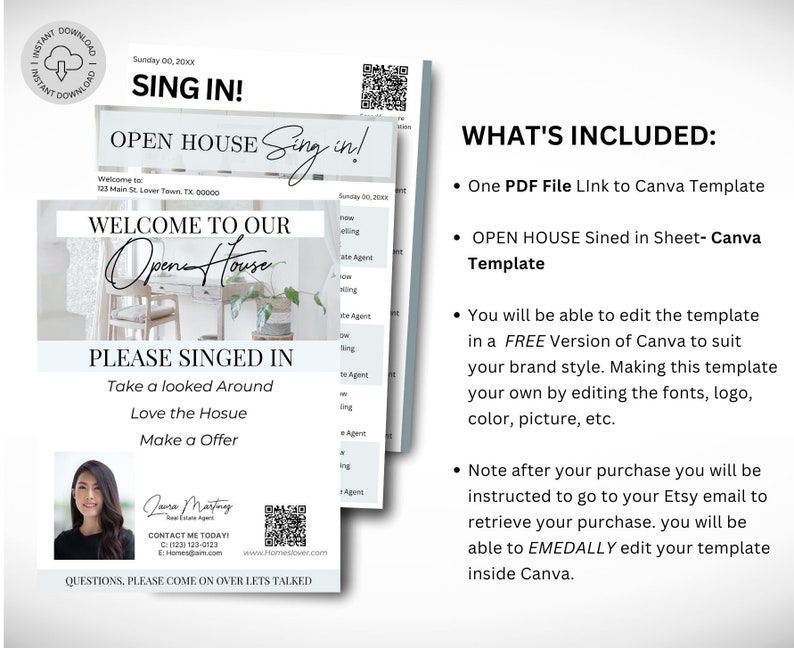 Open House Sign-in Sheet Realtor Marketing Materials Open House Sign-in ...