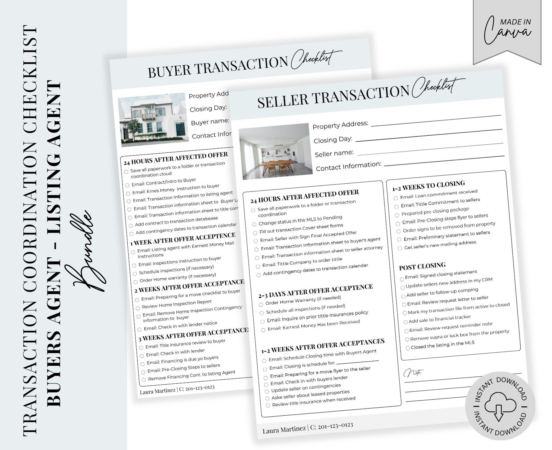 Real Estate Transaction Checklist Bundle Selling Agents & Listing ...