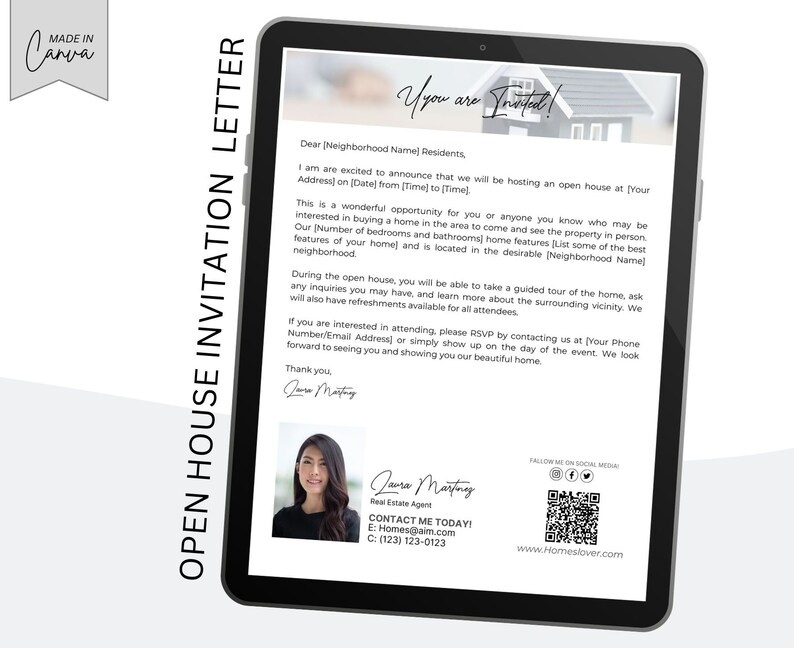 Realtor Open House Invitation Professional Farming Letter Editable ...