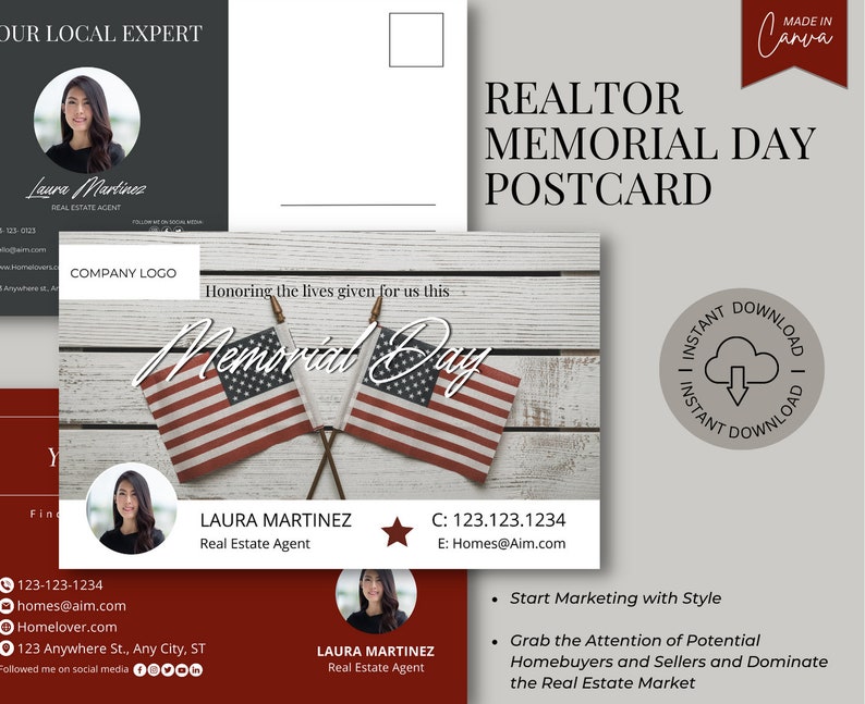 Memorial Day Real Estate Postcard, Real Estate Pop by Postcard, Agent ...