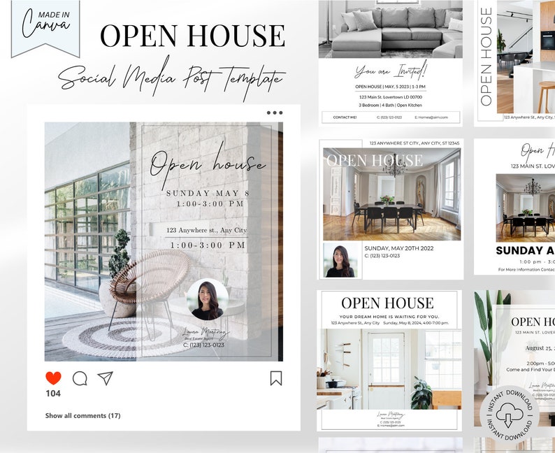 Realtor Open House Social Media Posts Canva Template Home Listing ...