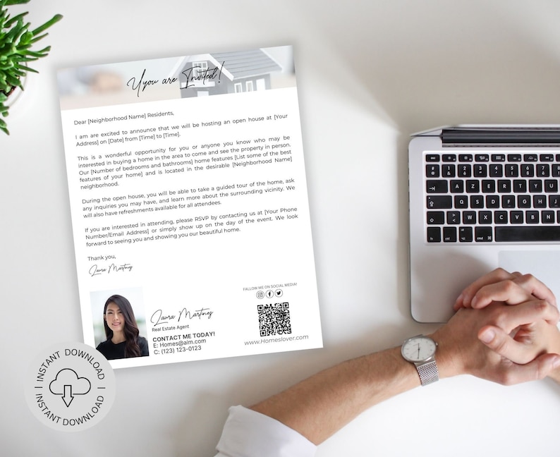 Realtor Open House Invitation Professional Farming Letter Editable ...