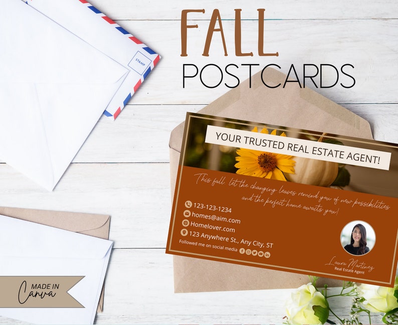 Real Estate Fall Postcard, Real Estate Marketing, Autumn Mailer, Fall ...