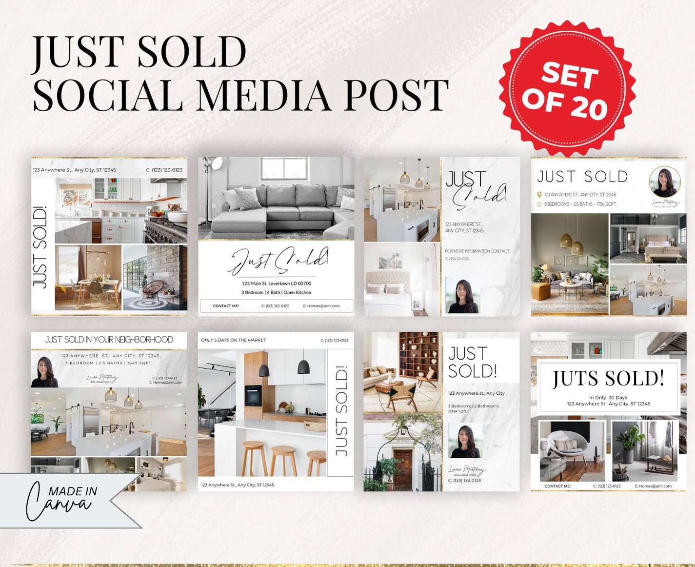 Just Sold House Social Media Posts Package for Realtor Instagram Canva ...