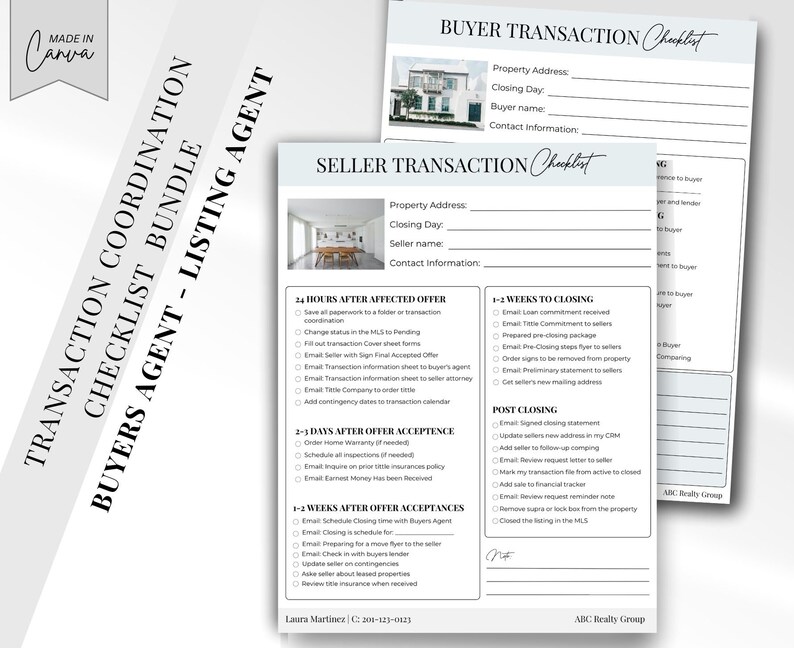 Real Estate Transaction Checklist Bundle Selling Agents & Listing ...