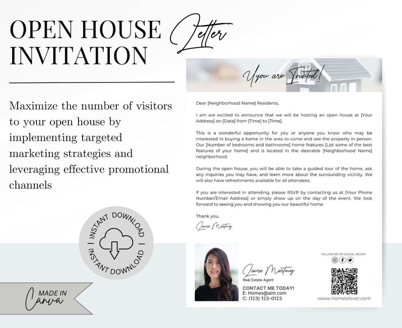 Realtor Open House Invitation Professional Farming Letter Editable ...