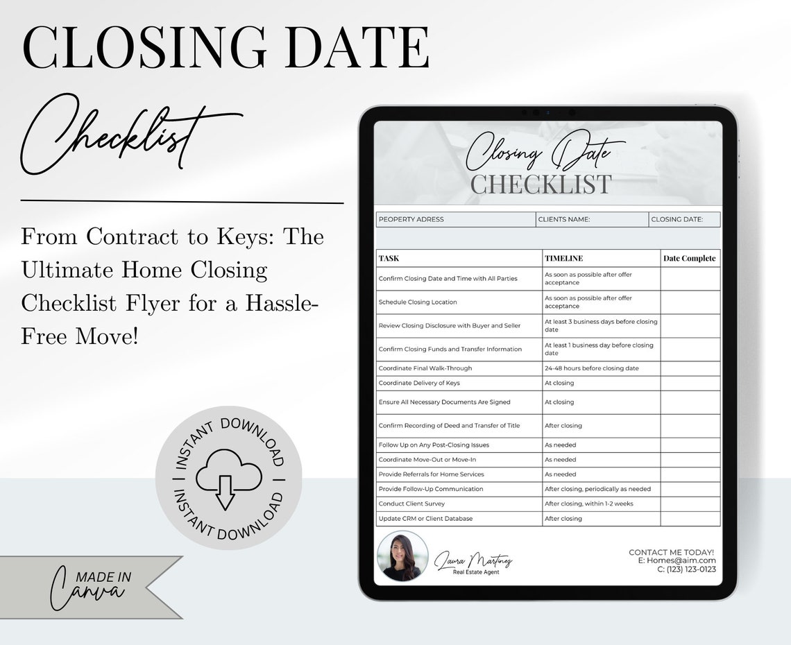 Closing Date Checklist Realtor Checklist Flyer Home Closing Date ...