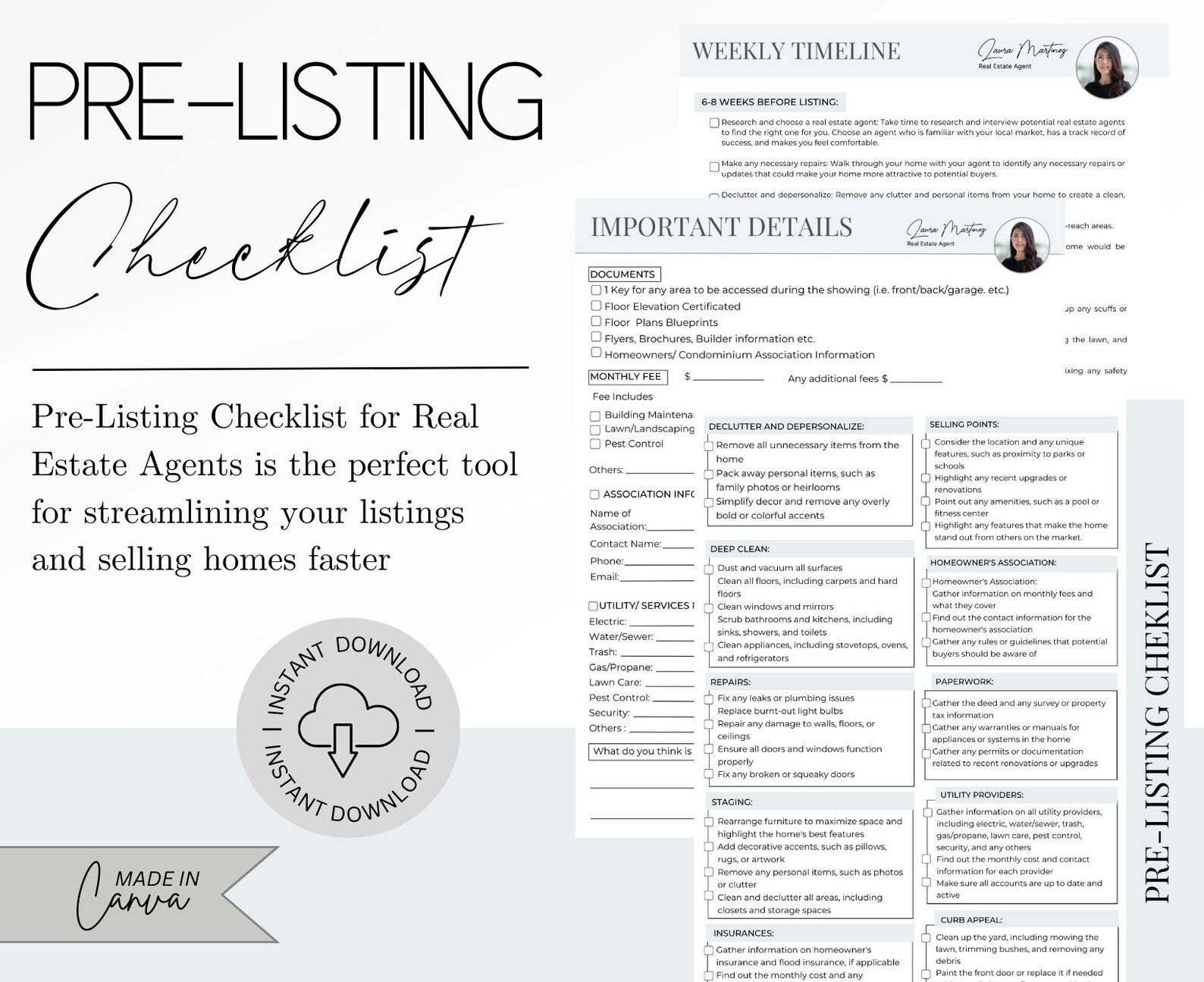Pre-listing Checklist Package for Real Estate Agents Edit in Canva ...