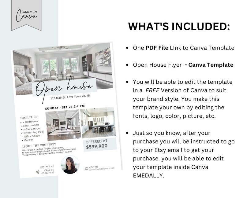 Open House Flyer Listing Marketing Flyer for Open House Feature Sheet ...