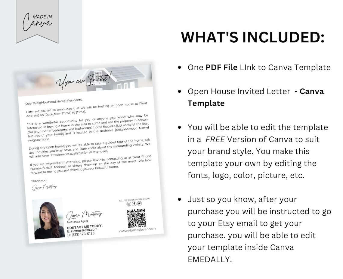 Realtor Open House Invitation Professional Farming Letter Editable ...