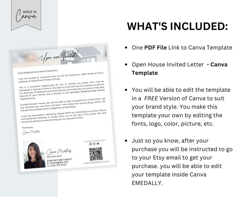 Realtor Open House Invitation Professional Farming Letter Editable ...