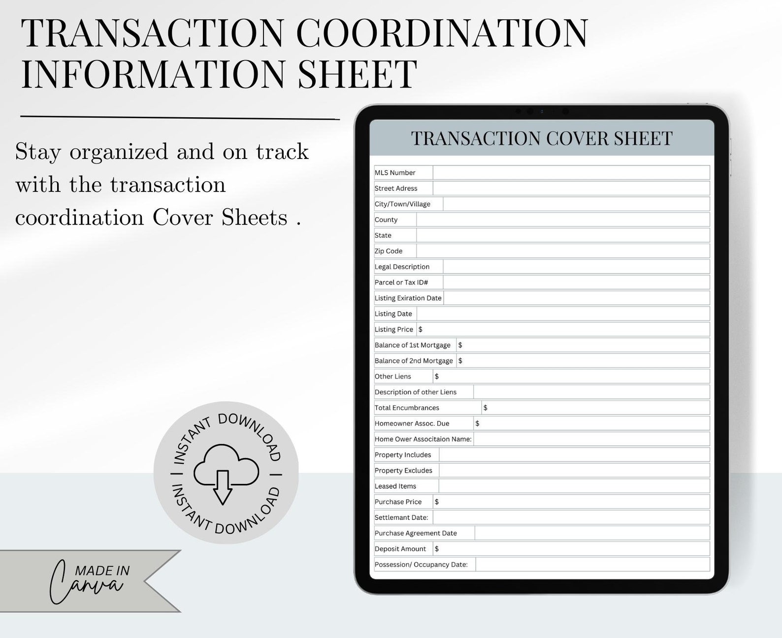 Real Estate Transaction Cover Sheet Transaction Coordinator Information ...