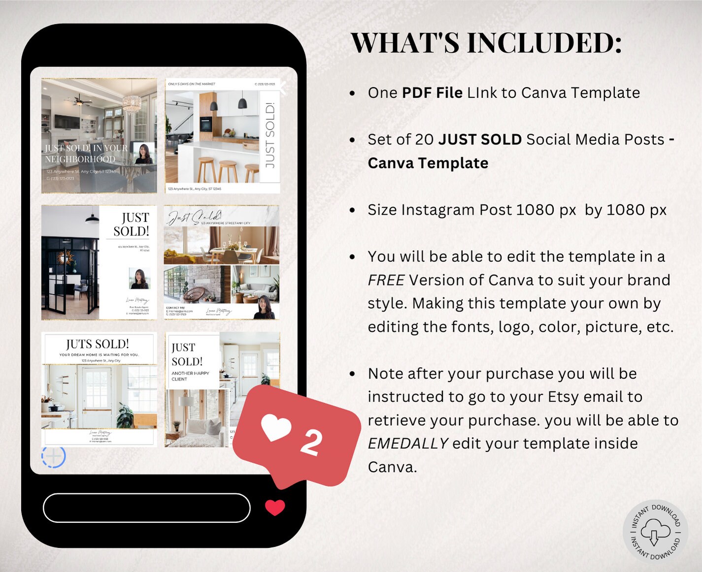 Just Sold House Social Media Posts Package for Realtor Instagram Canva ...