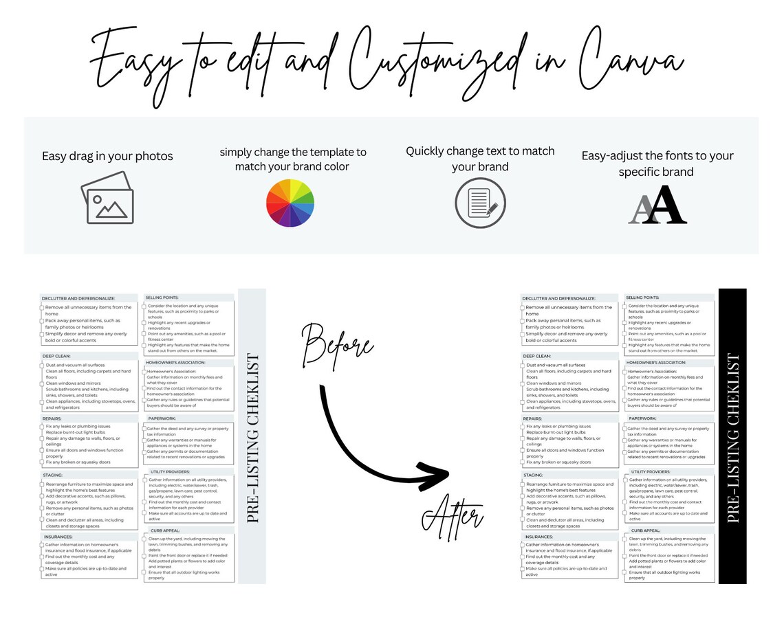 Pre-listing Checklist Package for Real Estate Agents Edit in Canva ...