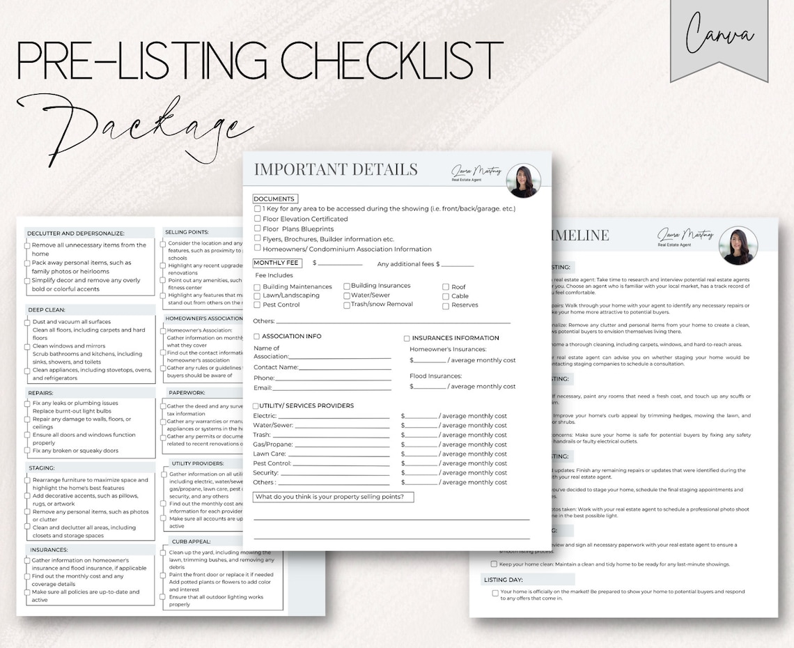Realtors New Listing Pre-listing Checklist Package for Real Estate ...
