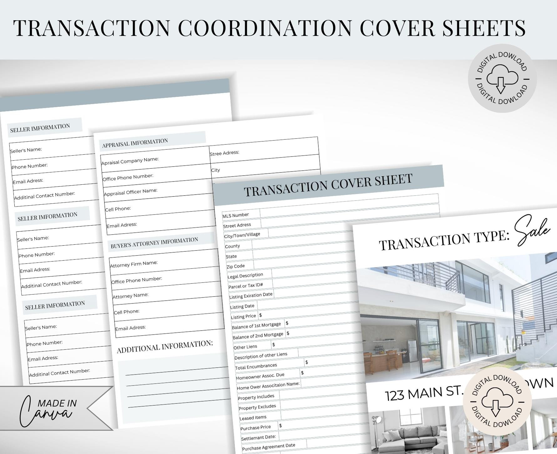 Real Estate Transaction Cover Sheet Transaction Coordinator Information ...