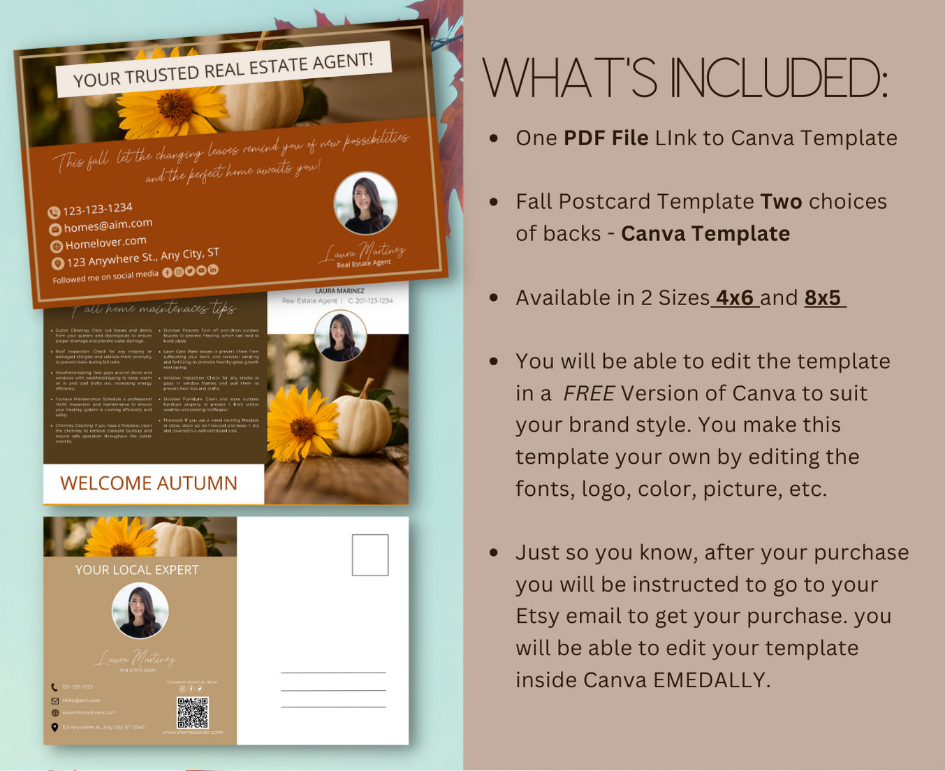 Real Estate Fall Postcard, Real Estate Marketing, Autumn Mailer, Fall ...